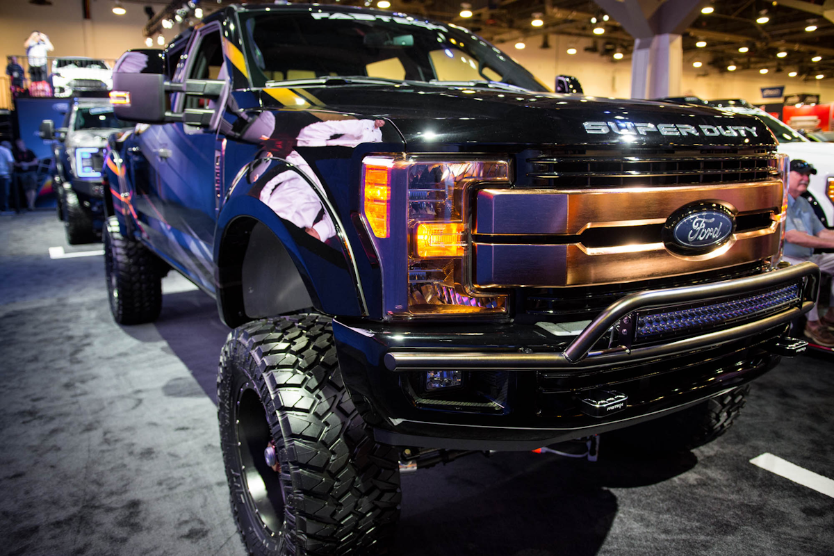 Shockzilla, an 8-in. lifted F-250 with exhaust stacks, shows how ...