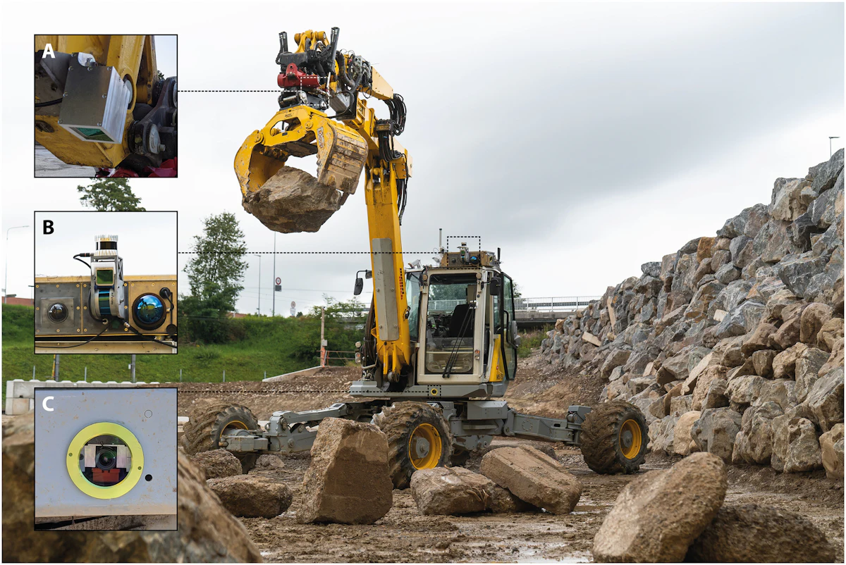 Autonomous excavator constructs stone retaining wall (Video ...