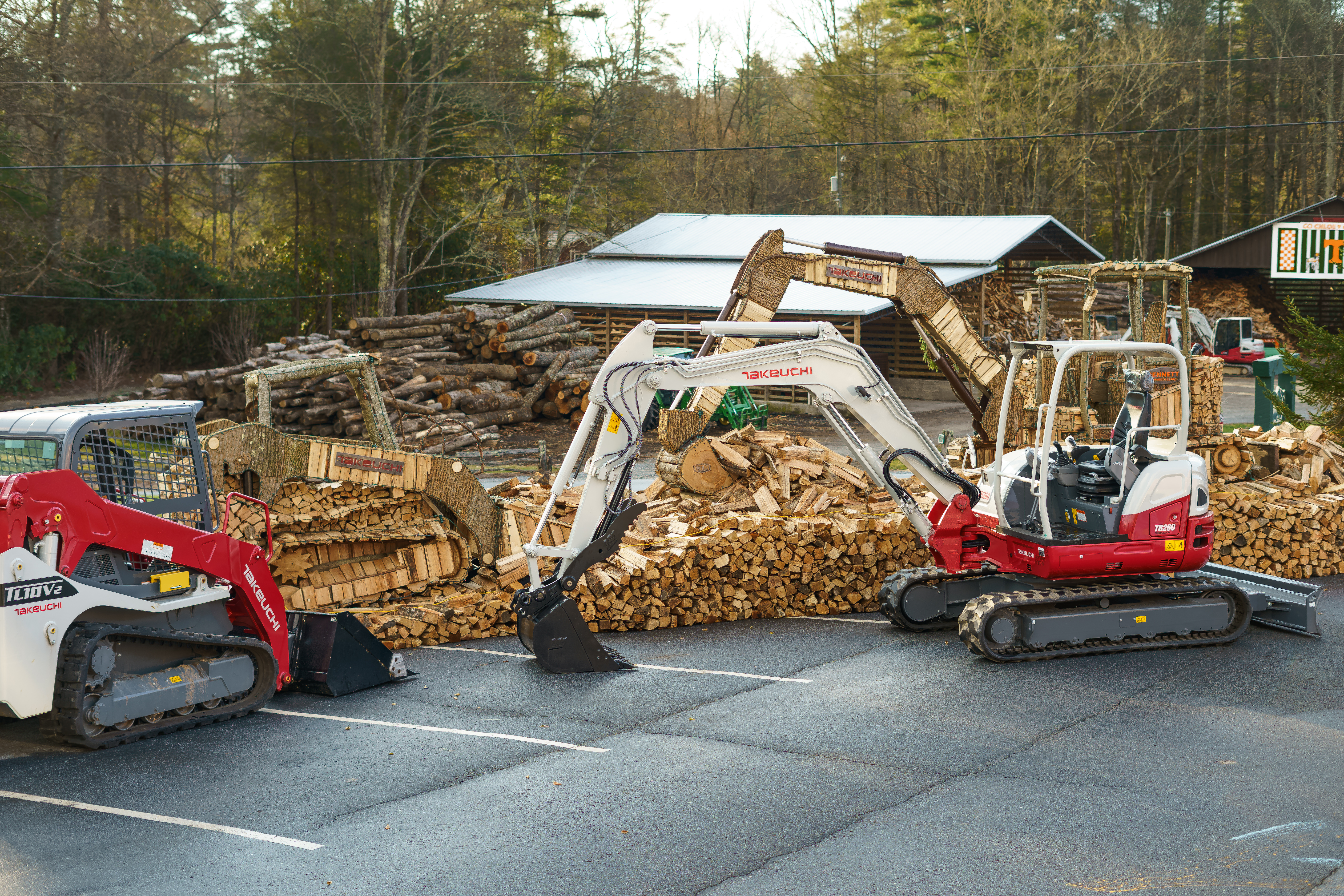 Life-Size Replicas of Excavator, Skid Steer Made Out of Firewood ...